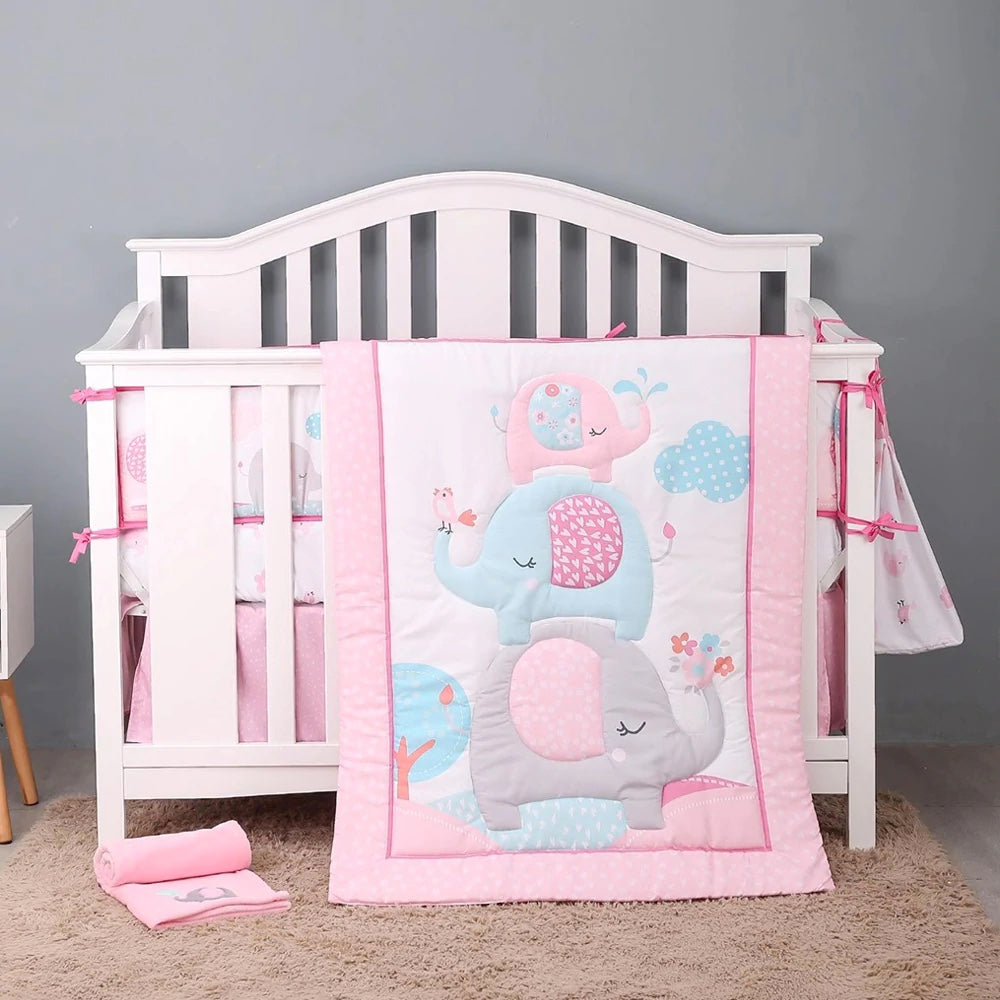 Palette Box 8pcs Baby Bedding Set – Soft Polyester | Pink Elephant | F